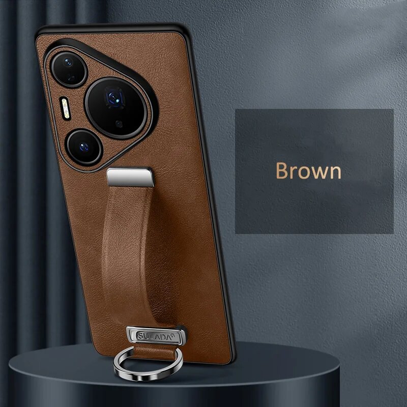 Чехол с ремешком на палец и ручкой для Huawei Pura 80 Pro/Pura 80 Ultra For Pura 80 Pro Plus, Brown