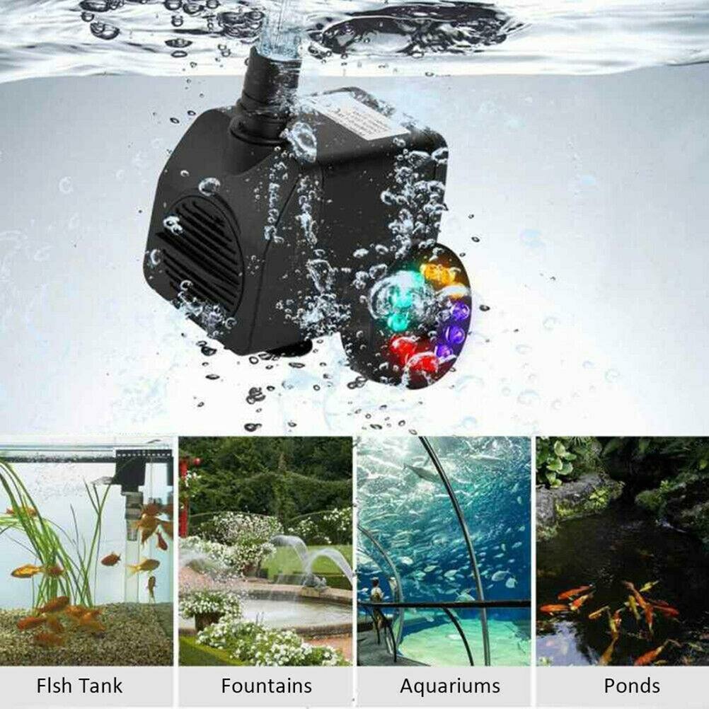 16 Вт светодиодный погружной водяной насос, насос для фонтана, устойчивый, низкий уровень шума, со светом, уличные фонтанные насосы для аквариума, бассейна, сада