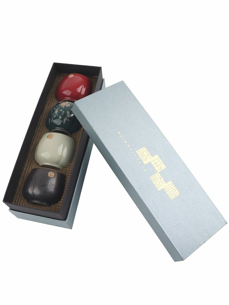 Керамический набор чайных чашек в японском стиле, чайная посуда кунг-фу, запеченная в печи из 4 предметов, ретро-дизайн, аутентичная посуда для питья