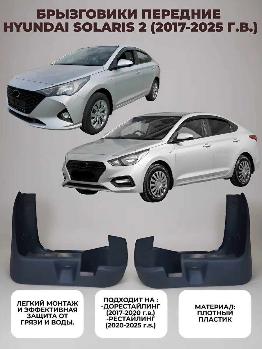 Брызговики передние на Hyundai Solaris 2 (2017 - 2025 г. в.)