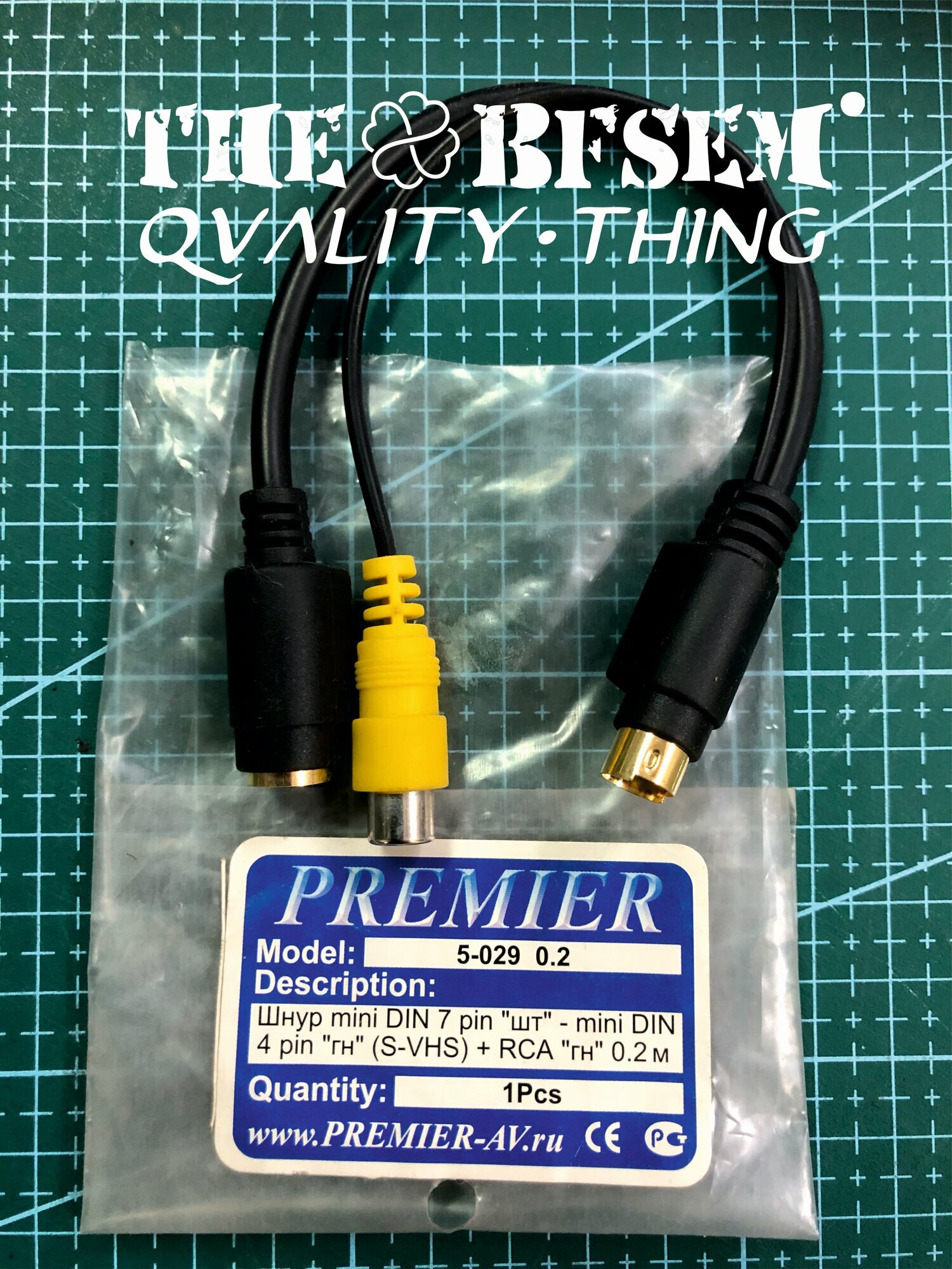 Шнур-переходник PREMIER mini DIN 7-pin"шт" - mini DIN 4-pin "гн"(S-VHS)+RCA"гн"/ 0,2м / GOLD