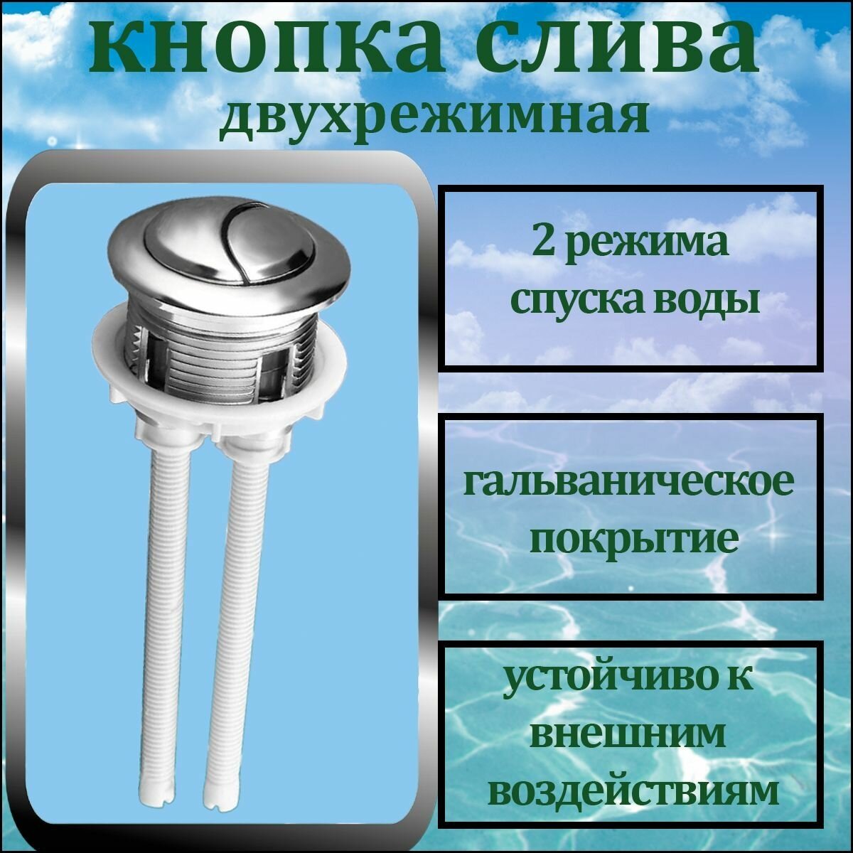 Кнопка для унитаза/ Кнопка слива для унитаза/ Смыв для бачка двойная двухрежимная