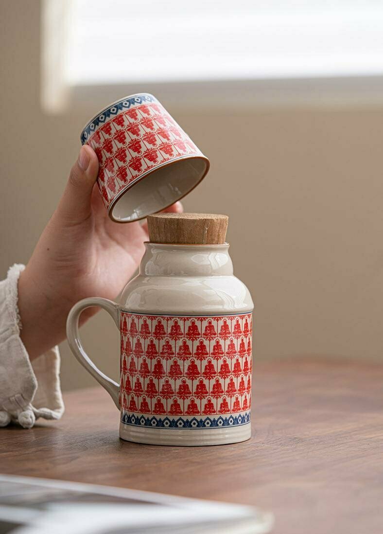 Маленькая красная кружка-заварочный чайник, керамическая чашка для заваривания чая с крышкой