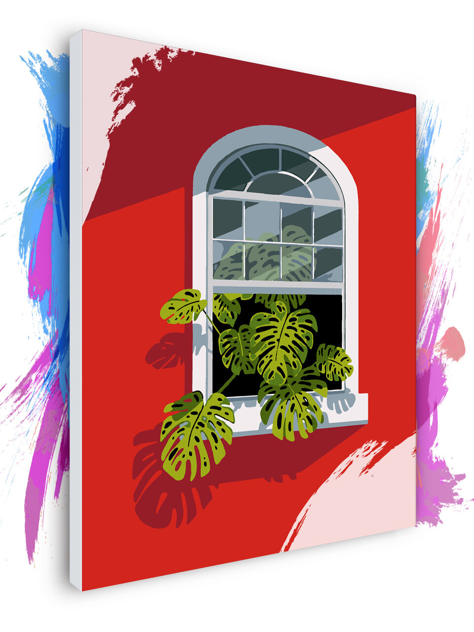 Картина по номерам на холсте Монстеры в окошке, 100 х 120 см