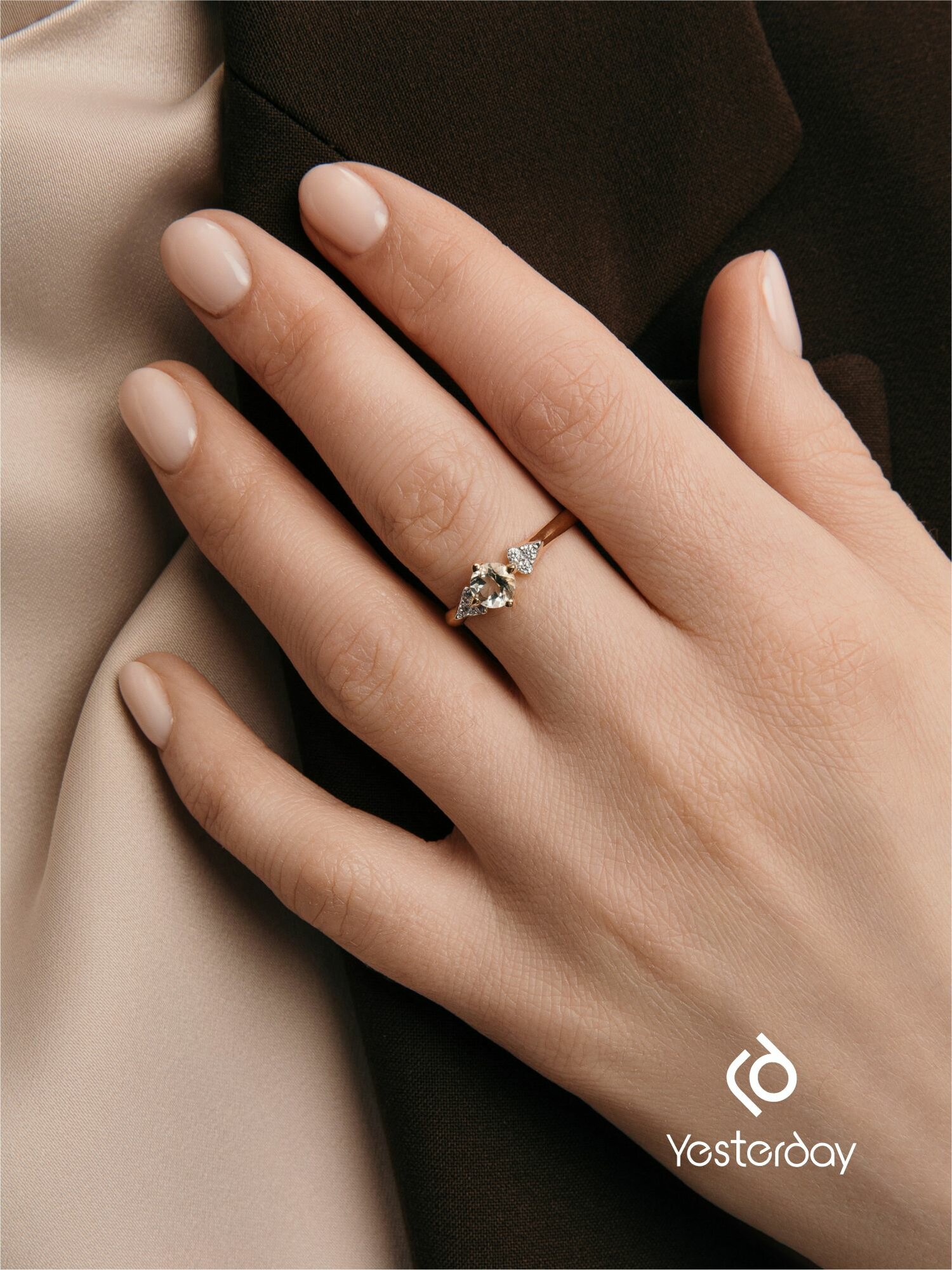 Кольцо, красное золото, 585 проба, фианит, празиолит