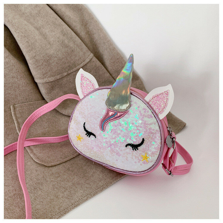 Дитская сумка единорог бренда кьют ювелирный стиль pu кожа для девочек розовая