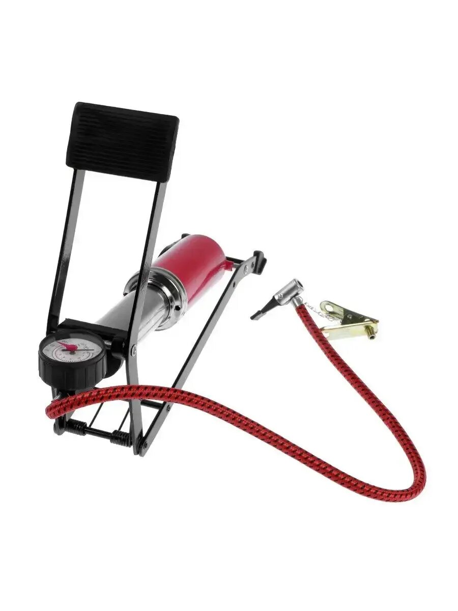 Насос автомобильный ножной с манометром,1 цилиндр