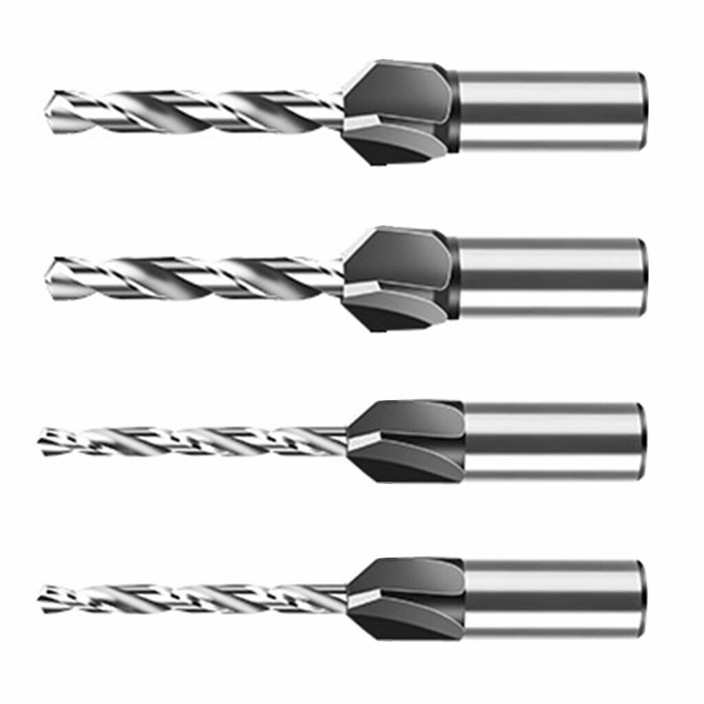Деревообрабатывающий набор из 4 частей с четырехлопастным концевым сверлом с потайной головкой