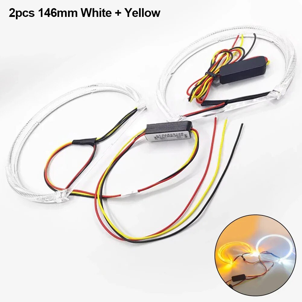 2 шт. автомобильные светодиодные кольца с ангельскими глазами DRL, 131 мм/146 мм для BMW 3 серии E46 316i 318i 320d 323i 328i 330i 325xi 330d 1998-2005 146mm White Yellow