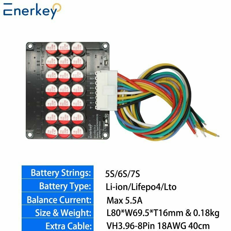 Балансир активный конденсаторный Enerkey 3S 4S 5S 6S 7S 8S 10S 12S 14S 16S 17S 21S Lipo/Lifepo4/LTO 8V-88V 5.5Ампер ток балансировки