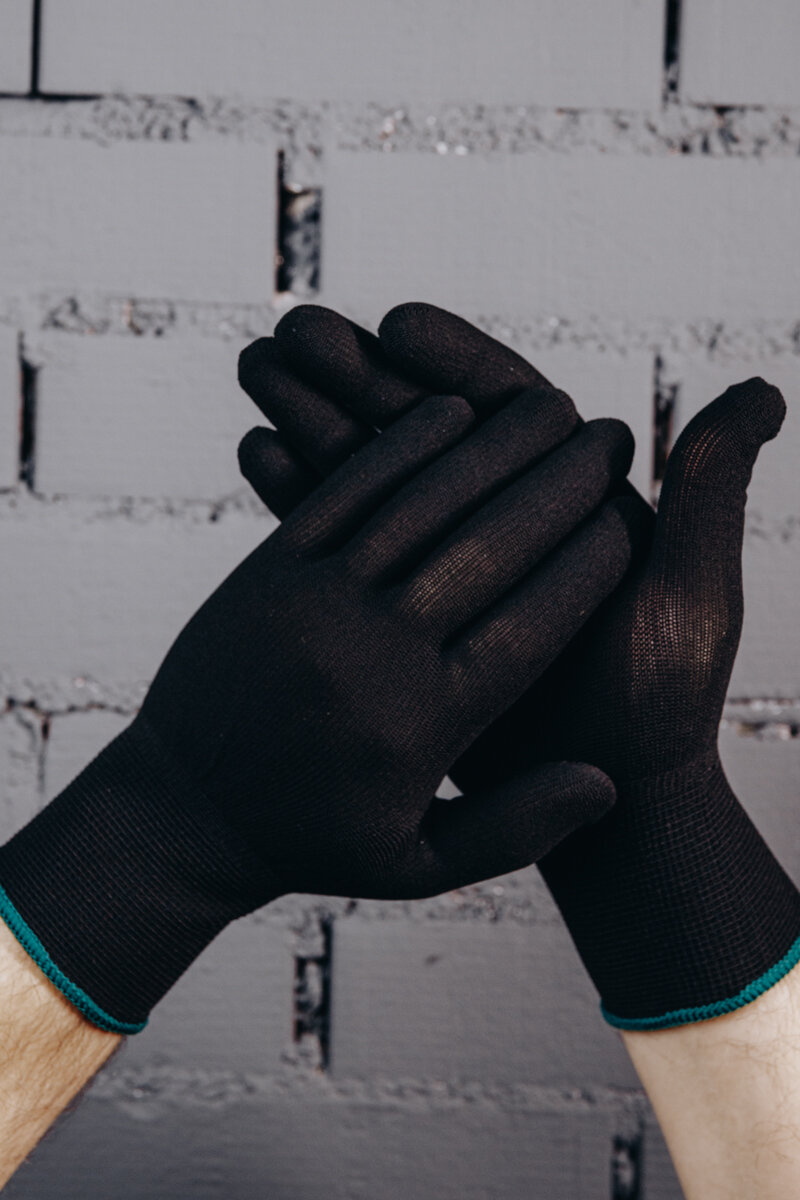 Легкие бесшовные трикотажные перчатки из полиэстера JS011pb, черные, размер M - 6 пар