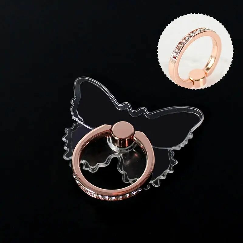 Прозрачное кольцо-подставка для телефона складное с механизмом бабочка, дизайн сакура, на клейкой основе