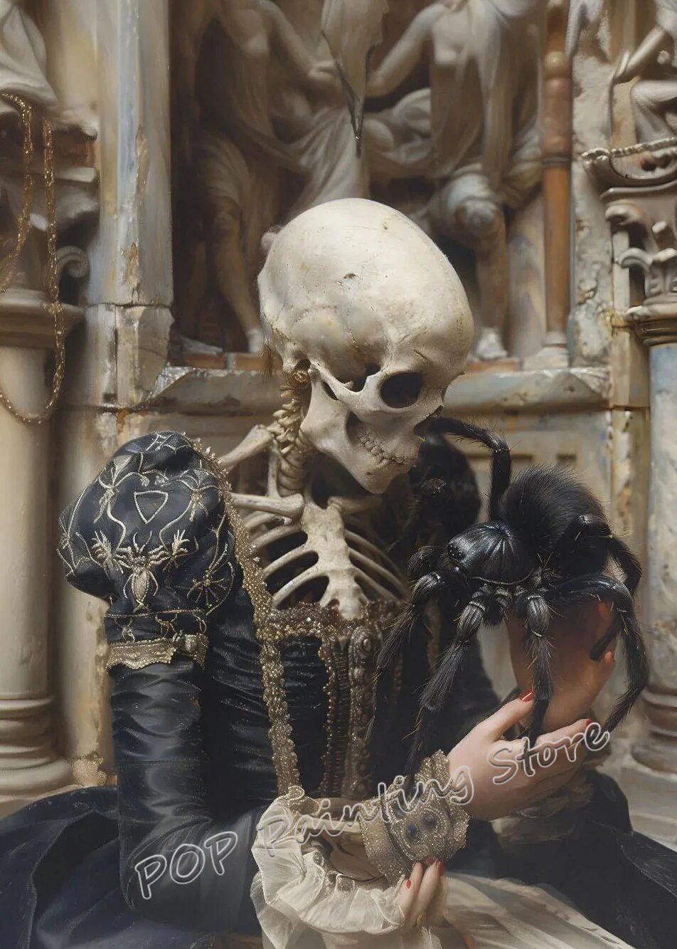 Gothic Horror Wall Art Canvas Print Eerie Spider Woman Skeletal Beauty Creepy Forest Dark Artwork Scary Poster for Home Decor