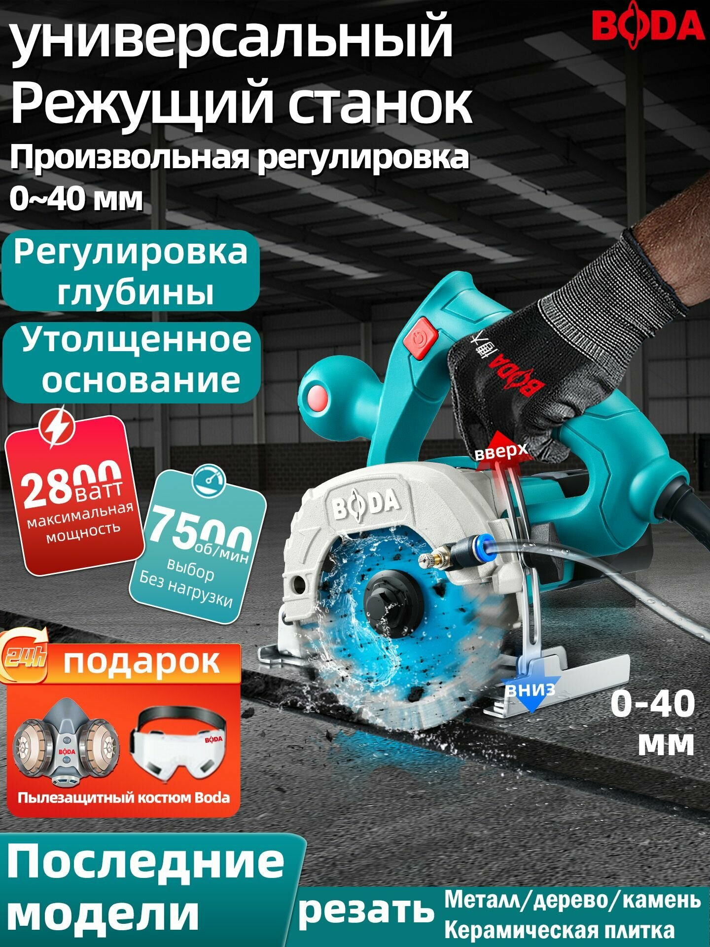 BODA BLC-135 бесщеточныйШтроборез Электрический резчик по бетону, С системой водоснабжения(Содержит 1 пильное полотно)