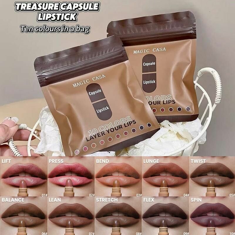 Набор коричневых губных помад в капсулах