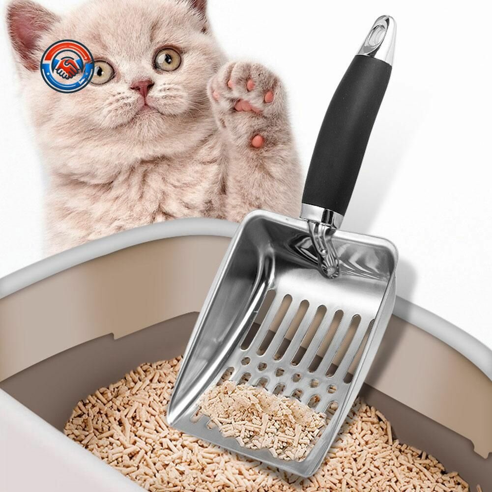 Металлический совок для кошачьего туалета из нержавеющей стали, длинная ручка, глубокий совок для ежедневной чистки лотка, прочный и износостойкий, удобный совок для кошек и котов, аксессуар для ухода за питомцем