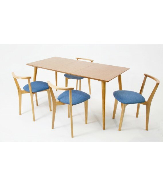 Стол Монте 120 натур со стульями Франк натур рогожка синий