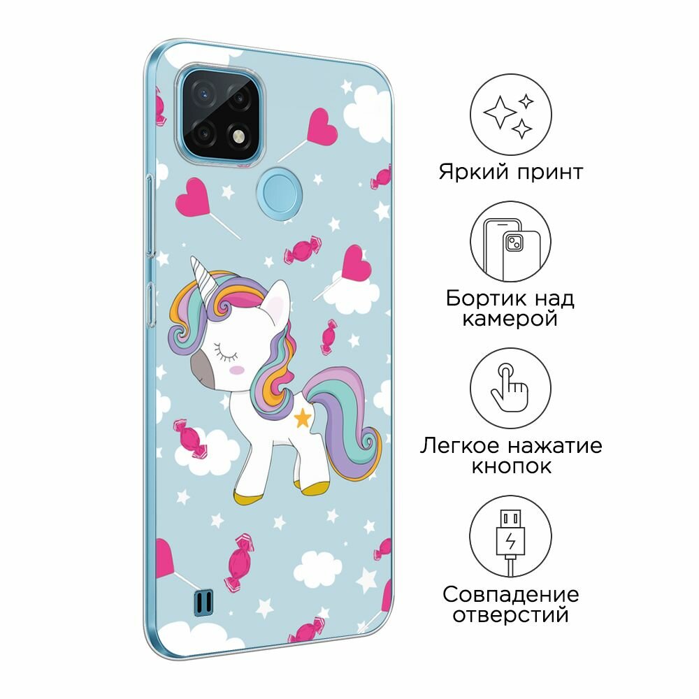Чехол на Realme C21 / Реалми С21 с принтом "Сладкий единорожек" — фото 1