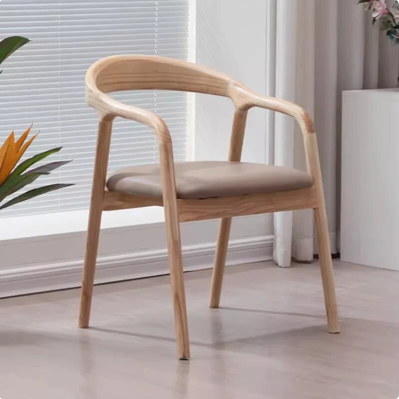 Стулья для обеденного стола из цельного дерева, Стулья для домашней столовой, Кабинет, Офисные спинки, Новые подлокотники в китайском стиле, Стулья для чайной комнаты, Бежевый