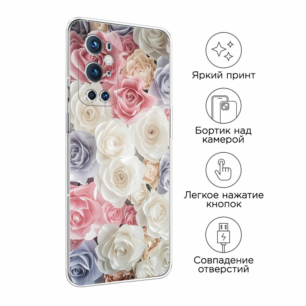 Чехол на OnePlus 9 Pro / ВанПлас 9 Про с принтом "Пастельные розы" — фото 1