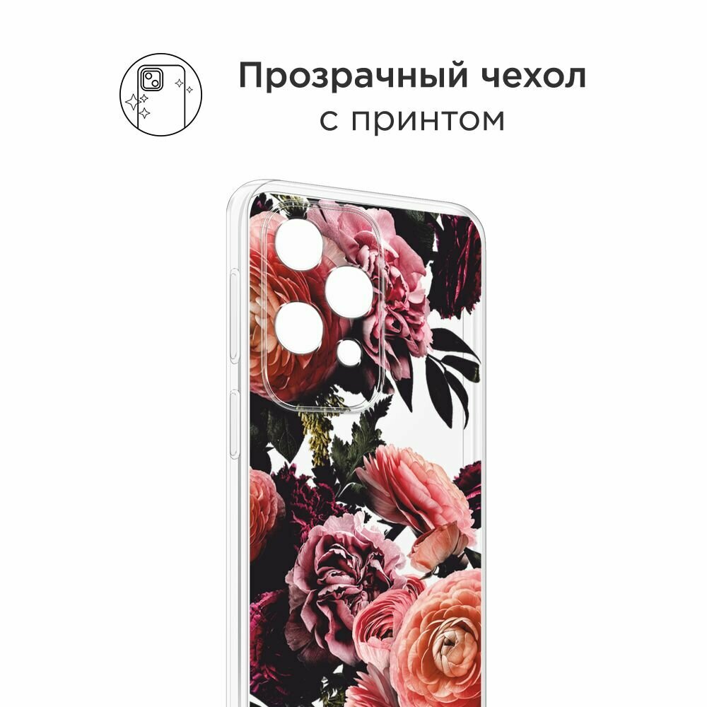 Чехол на Honor Magic 7 Pro / Хонор Мэджик 7 Про с принтом "Бордовые винтажные цветы", прозрачный — фото 1