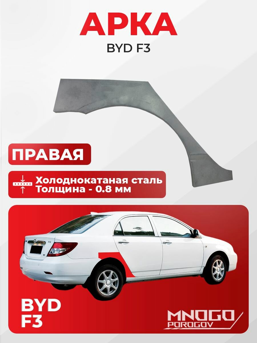 Задняя правая арка на BYD F3 седан 4 двери 2005-2013, холоднокатаная сталь, толщина 0,8 мм Бид Ф3, кузовной ремонт.