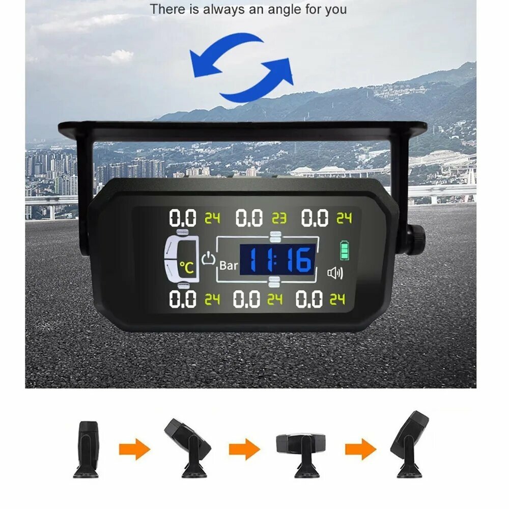 Система контроля давления в шинах TPMS для грузовиков, 9,9 бар, часы с температурой, воздушная сигнализация, 6-колесный датчик для каравана, автофургона