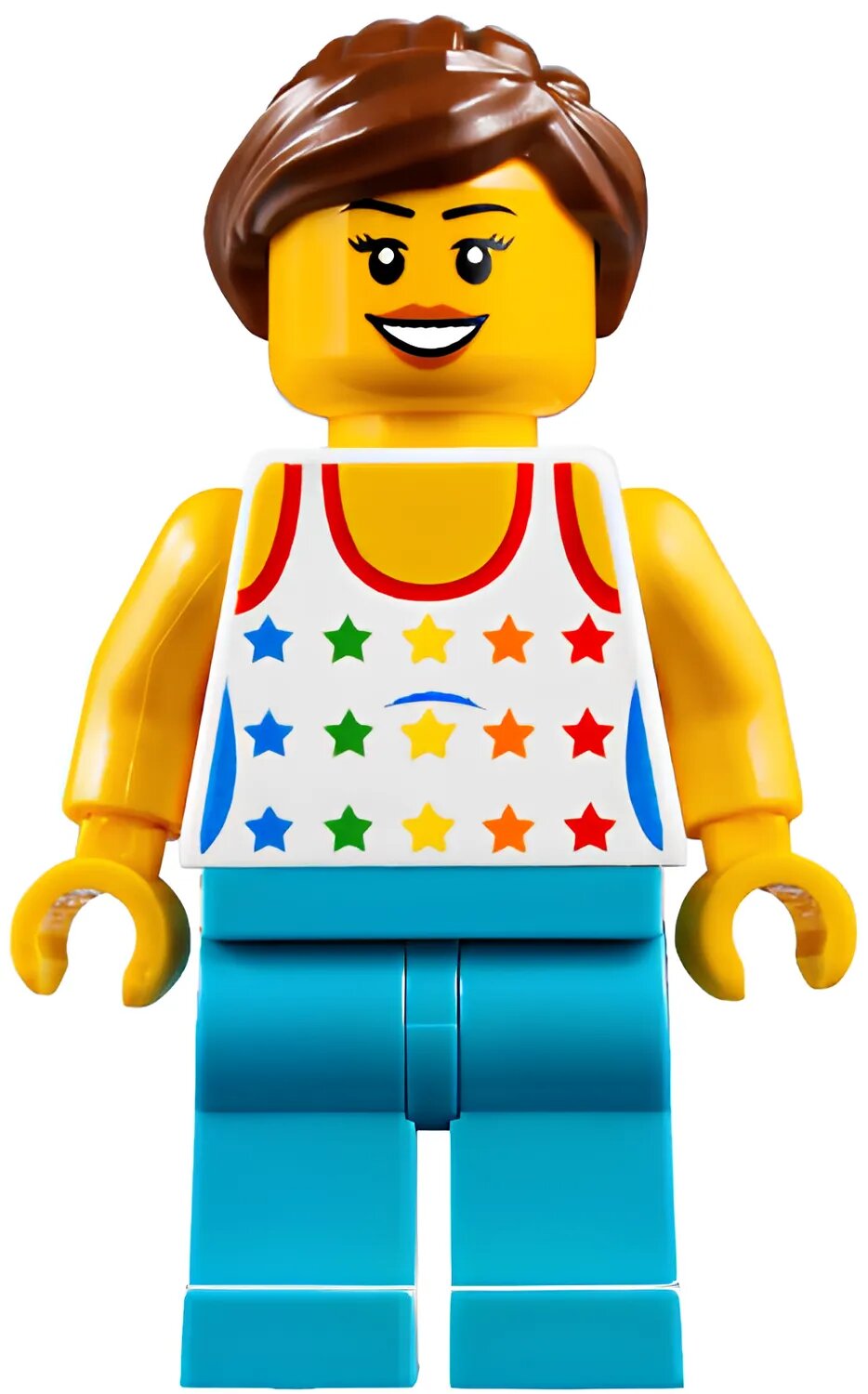 Минифигурка Lego Shirt with Female Rainbow Stars Pattern, Medium Azure Legs, Reddish Brown Ponytail Hair, Black Eyebrows cty0819