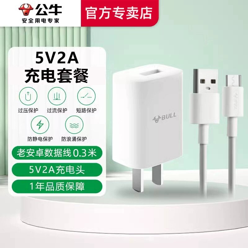 Белое USB-зарядное устройство 5В2А с кабелем Micro USB 0.3м для быстрой зарядки