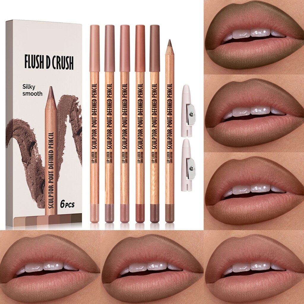 Упаковка из 6 Кремовых Карандашей Для Подводки губ Стойких и Водостойких Для Точного Придания Контура Губам Естественных И Смелых Оттенков