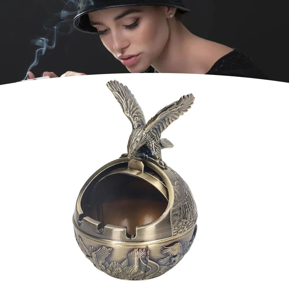Пепельница Eagle, пепельница с крышкой и держателем для сигарет, ретро-дизайн, металлический орнамент с орлом, Настольное украшение — фото 1