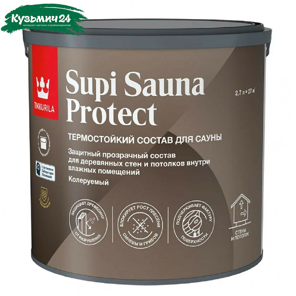 Защитный состав для саун Tikkurila Supi Sauna Протект EP полуматовый 2,7 л, 1 шт.