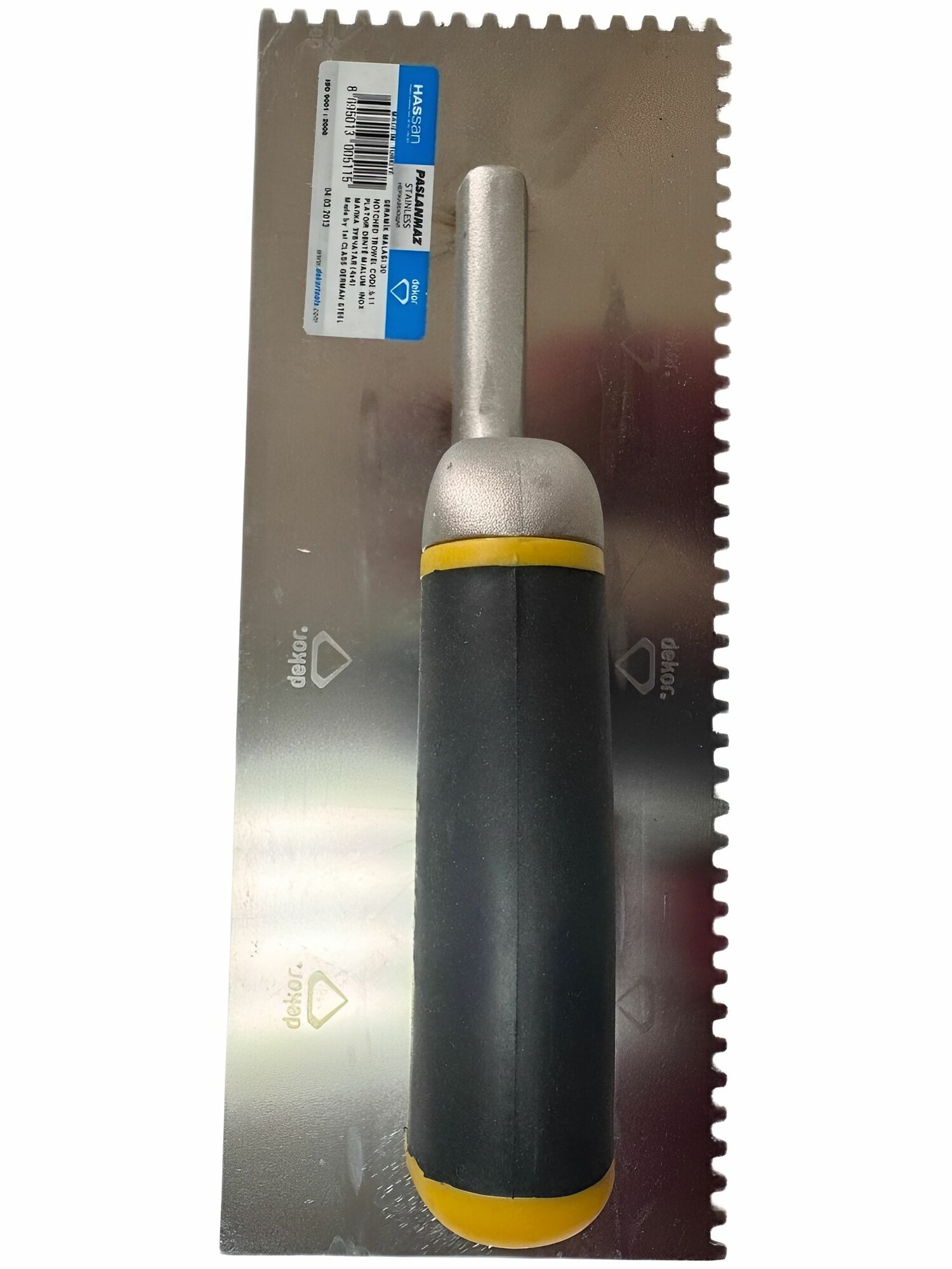 Зубчатая гладилка DEKOR HASSAN 115 х 300 мм квадратный зуб 4 х 4 мм Алюминиевая ручка 511