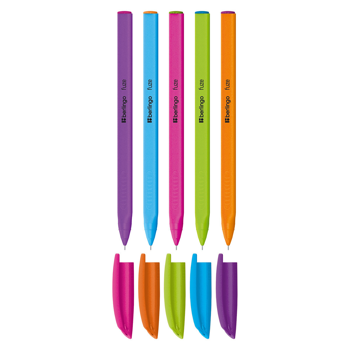 Комплект 30 шт, Ручка шариковая Berlingo "Triangle Fuze Stick" синяя, 0.5мм, корпус ассорти