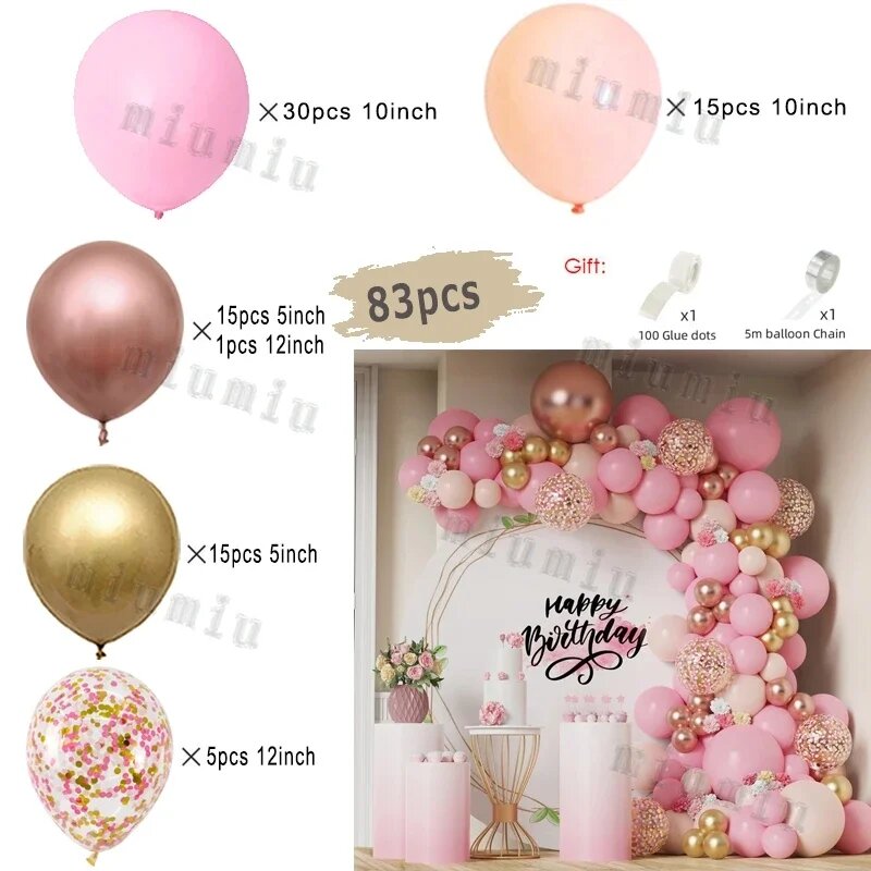 Розовые металлические шары с конфетти Macaron, набор для гирлянды Розовый, 1