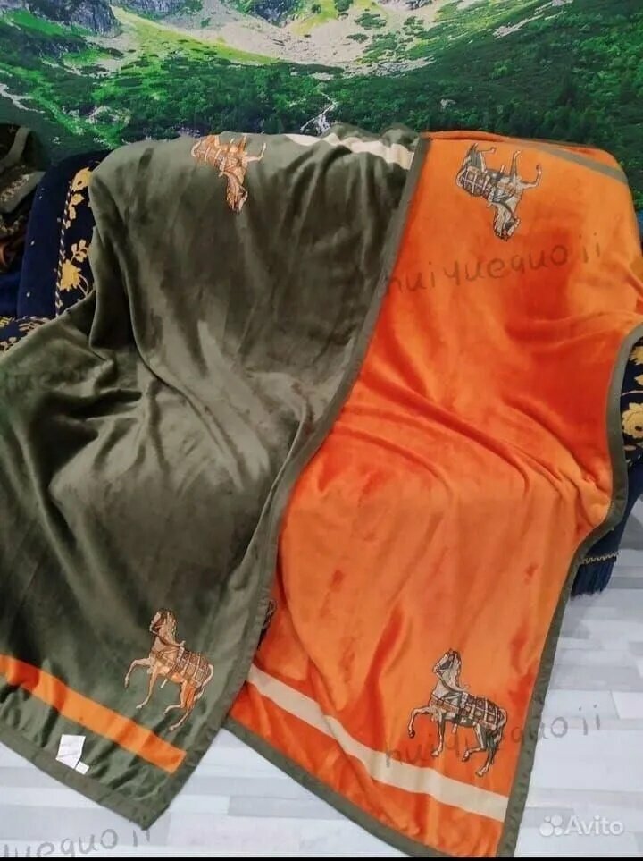 Hermes Плед двусторонний одеяло , Микровелюр, 200 см х 230 см