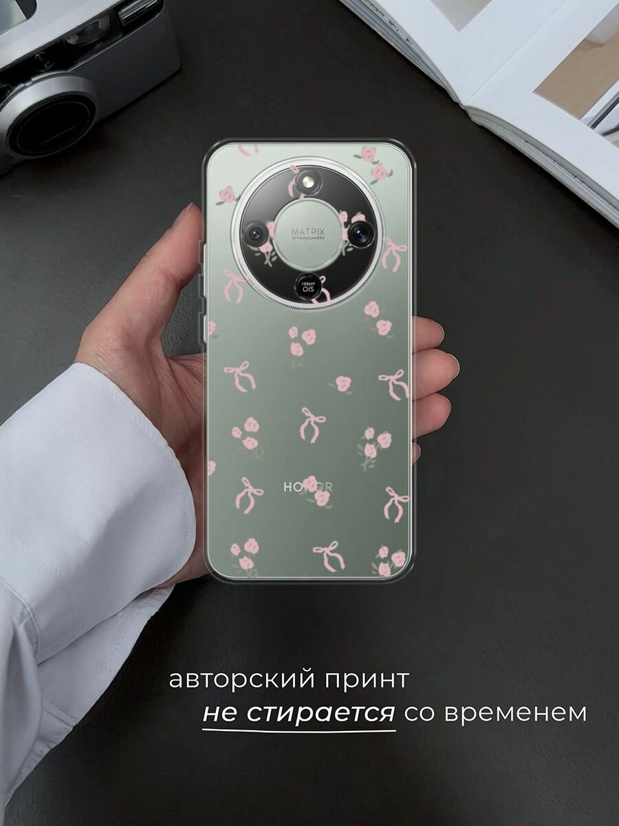 Чехол на Honor X9d / Хонор X9d с принтом Розы и ленточки, прозрачный — фото 1