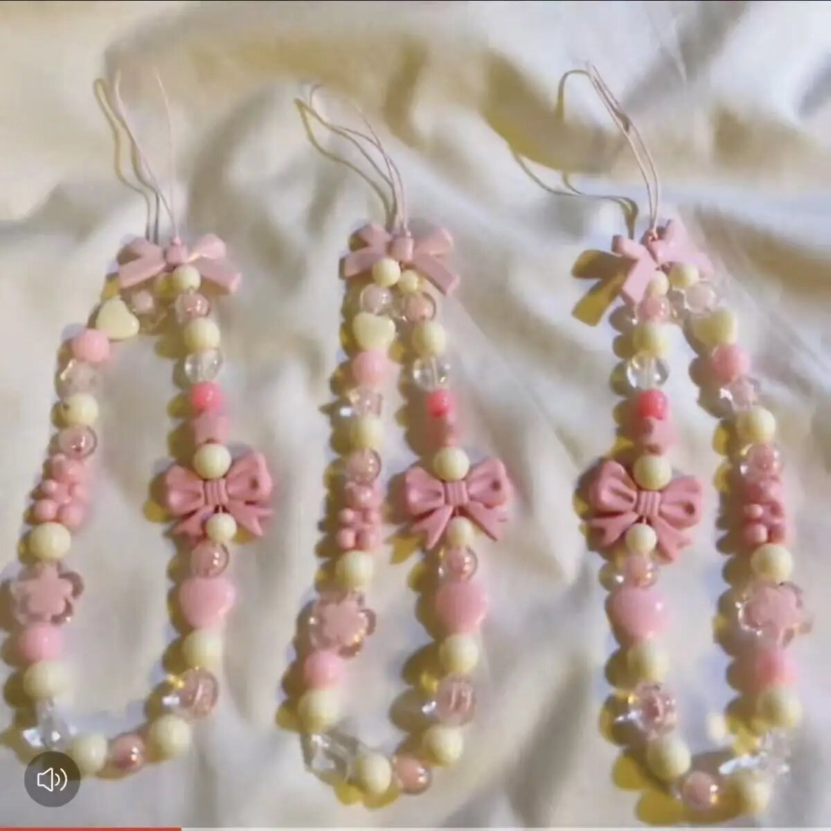 Розовый Брелок-подвеска Для Телефона С Бантом, Медведем, Звездой И Цветком, Милый Жемчужный Браслет