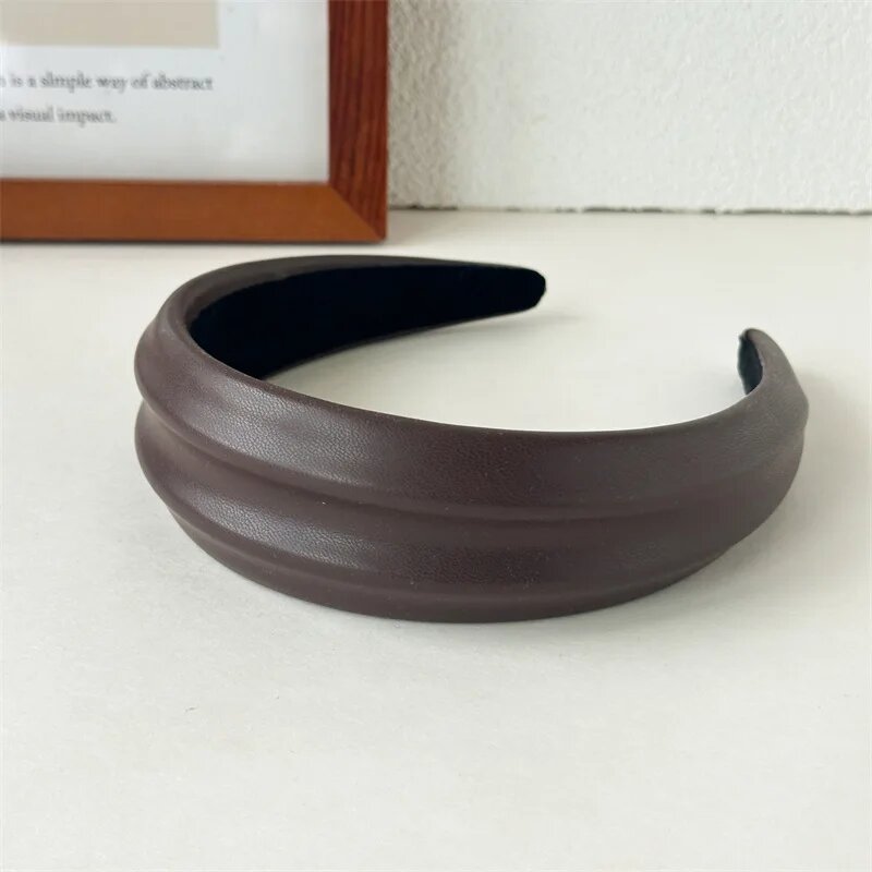 Искусственная кожаная повязка на голову коричневая brown