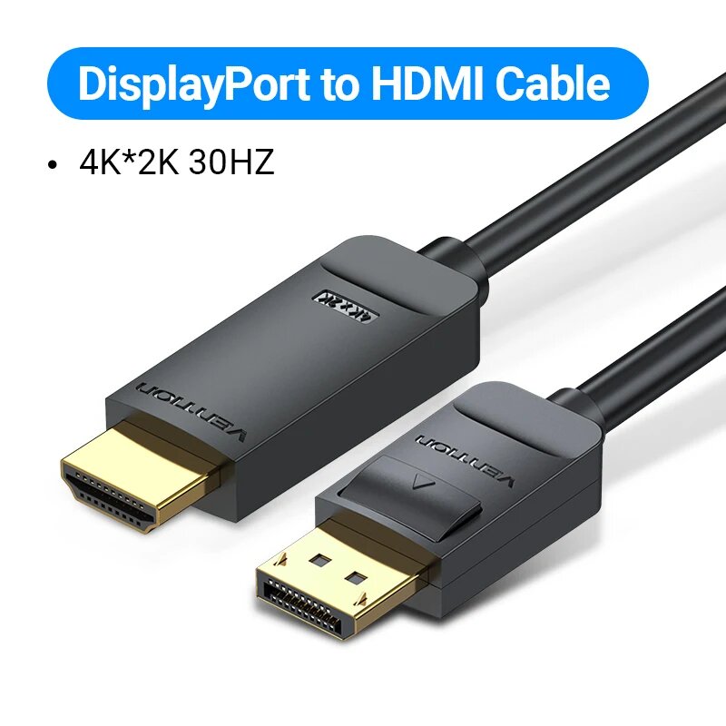 Кабель-переходник Vention DP на HDMI 4K 4K 30Hz -Black, 1,5 м