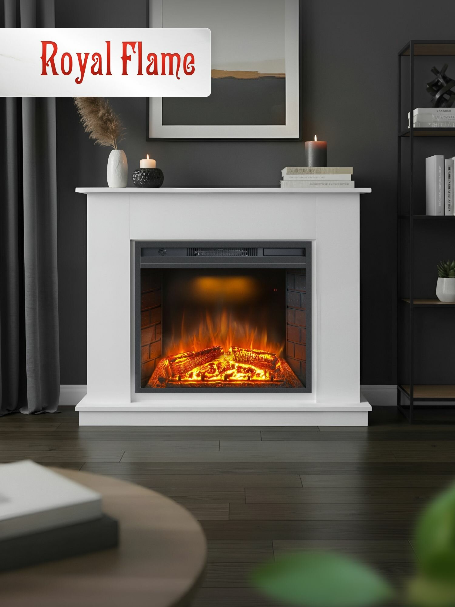 Камин электрический напольный для дома SCANDIC белый и Emerald 26 электрокамин
