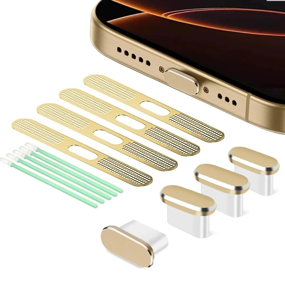 4 упаковки пылезащитной заглушки USB C из силиконового материала, крышка порта зарядки «сделай сам», универсальная крышка порта типа C для iPhone 15/16 Gold