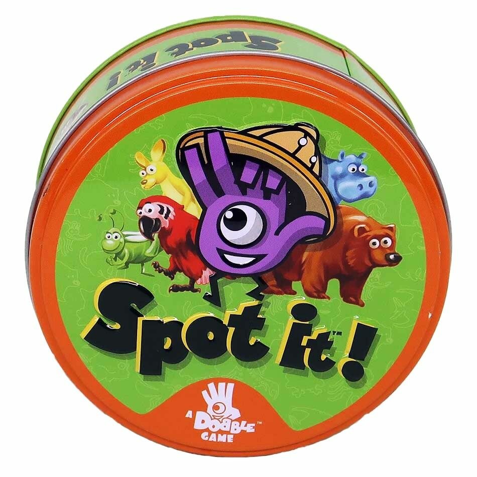 Spot It Game Dobble Доббль Дуббль, семейная карточная настольная игра на внимание и скорость для детей и взрослых, 55 карт в жестяной баночке