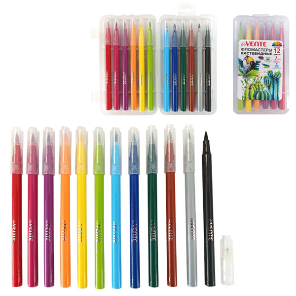 Фломастеры " deVente " 12цв круглые, вентилируемый колпачок, на водной основе, ПВХ упаковка