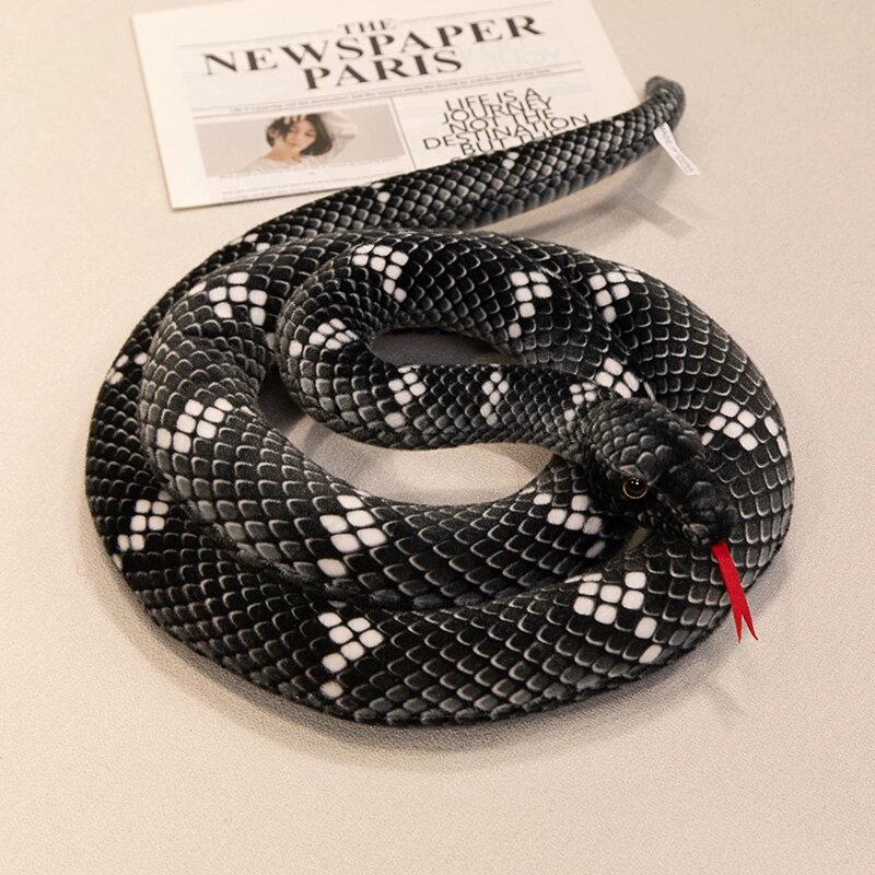 Игрушечная плюшевая змея-кобра, длинный питон, реквизит для розыгрышей, детская мягкая игрушка Черная точка водяной