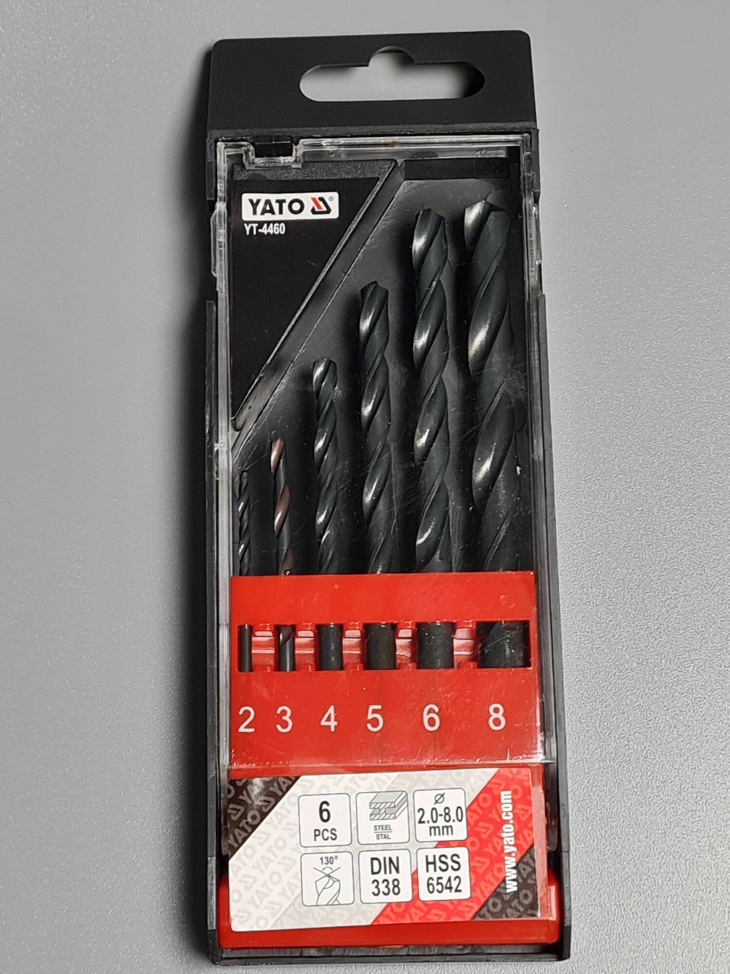Набор сверл по металлу YATO, 6 шт, HSS, DIN 338, 2-8 мм, YT-4460