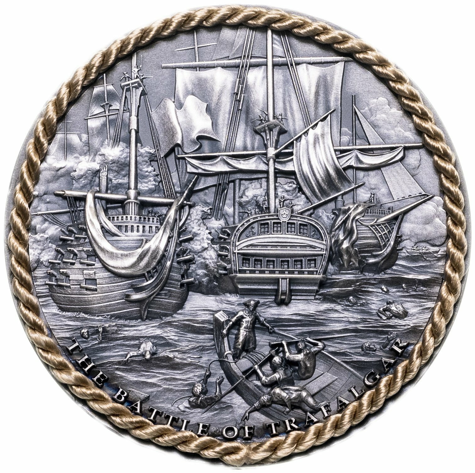 Остров Ниуэ 5 долларов 2023 "Трафальгарская битва корабль", в футляре с сертификатом, Серебро 999, в сохранности UNC