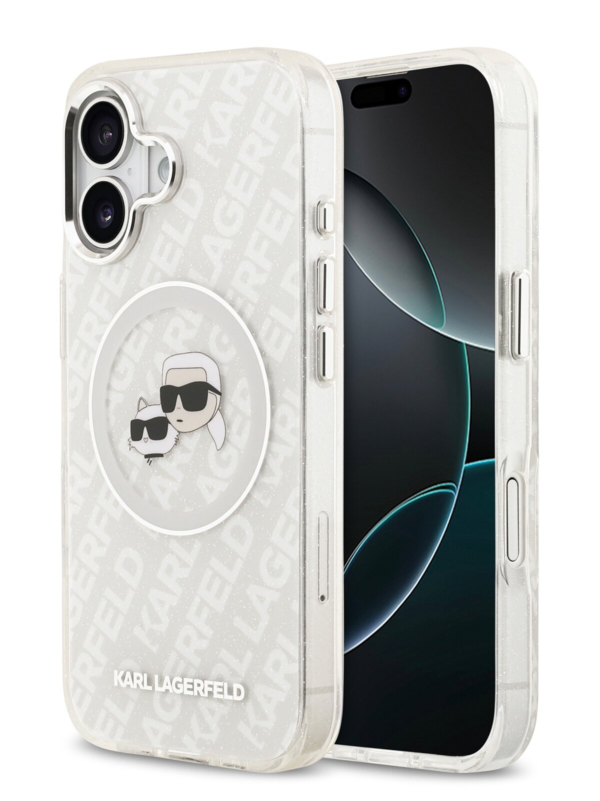 Karl Lagerfeld чехол с MagSafe для iPhone 17, IML NFT Karl & Choupette Head on logo, серый