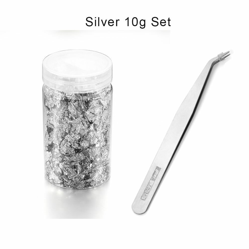 Поталь листовая 1 шт,10 гр, с 1 шт пинцет, цвет серебро