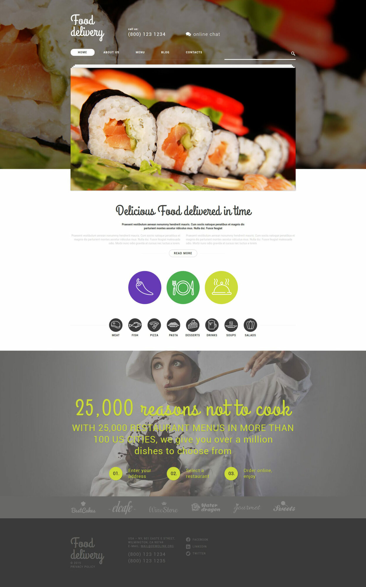 Подарочный сертификат на Шаблон для сайта Вордпресс с демоконтентом Food Delivery WordPress Theme